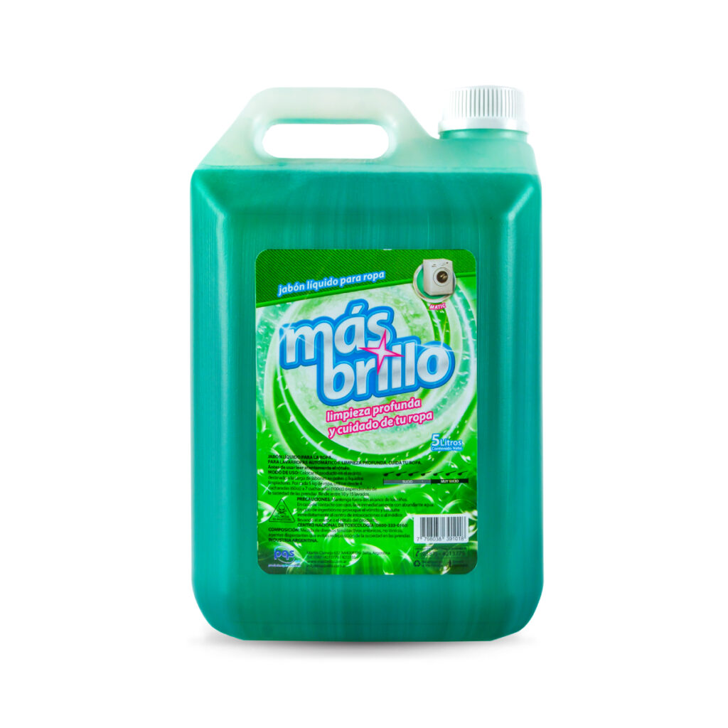 Jabón Líquido para Ropa 5Lts Baja Espuma – Mas Brillo